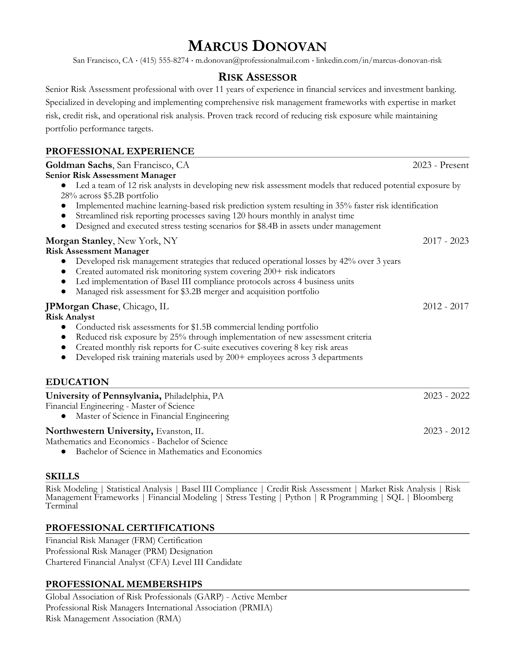 Risk Assessor in Finance Resume Examples & Tips for 2025 | Careerday